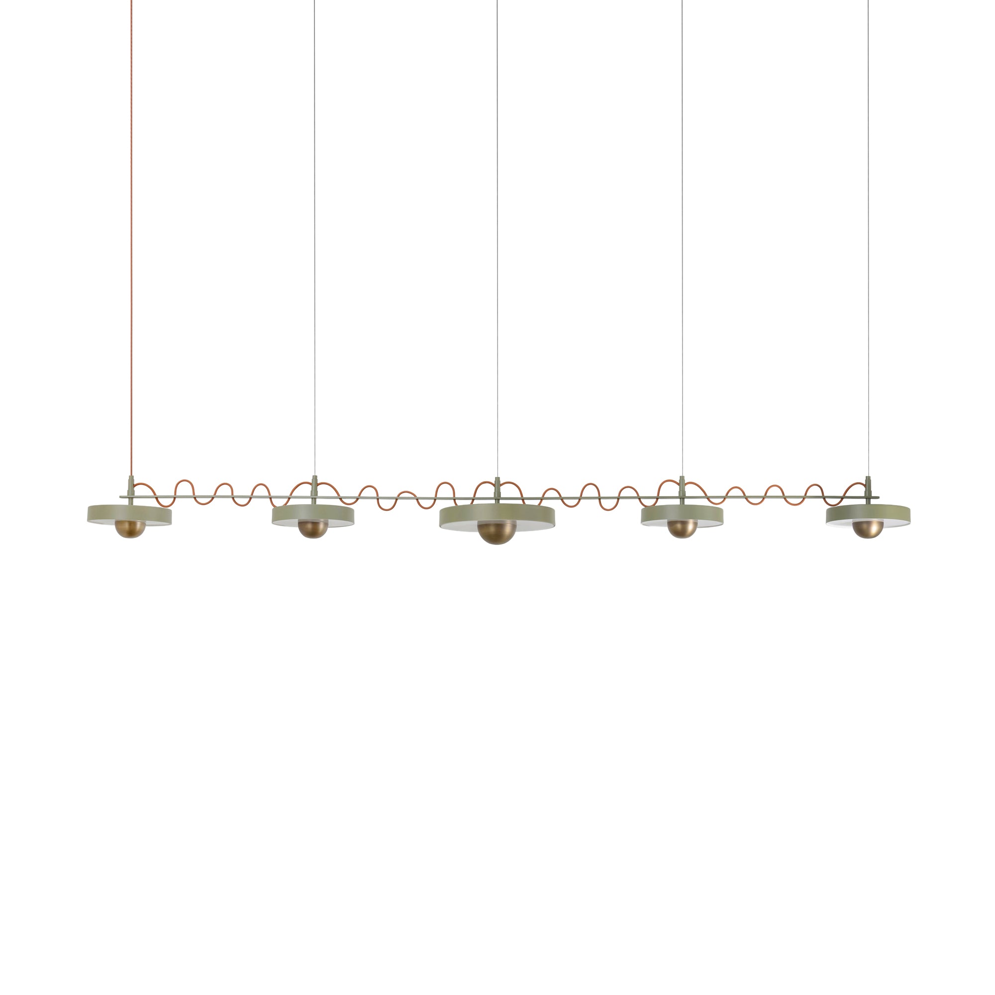 Pendente ZIGUE-ZAGUE 05 focos microtextura verde + botão polido + fio ...